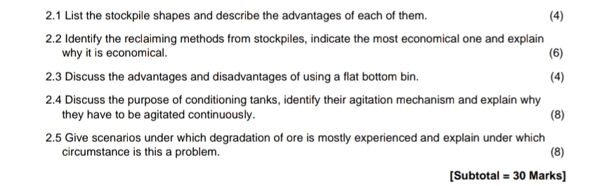 Solved 2.1 ﻿List the stockpile shapes and describe the | Chegg.com