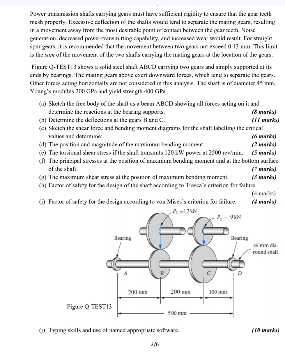 Solved Power transmission shafts carrying gears must have | Chegg.com