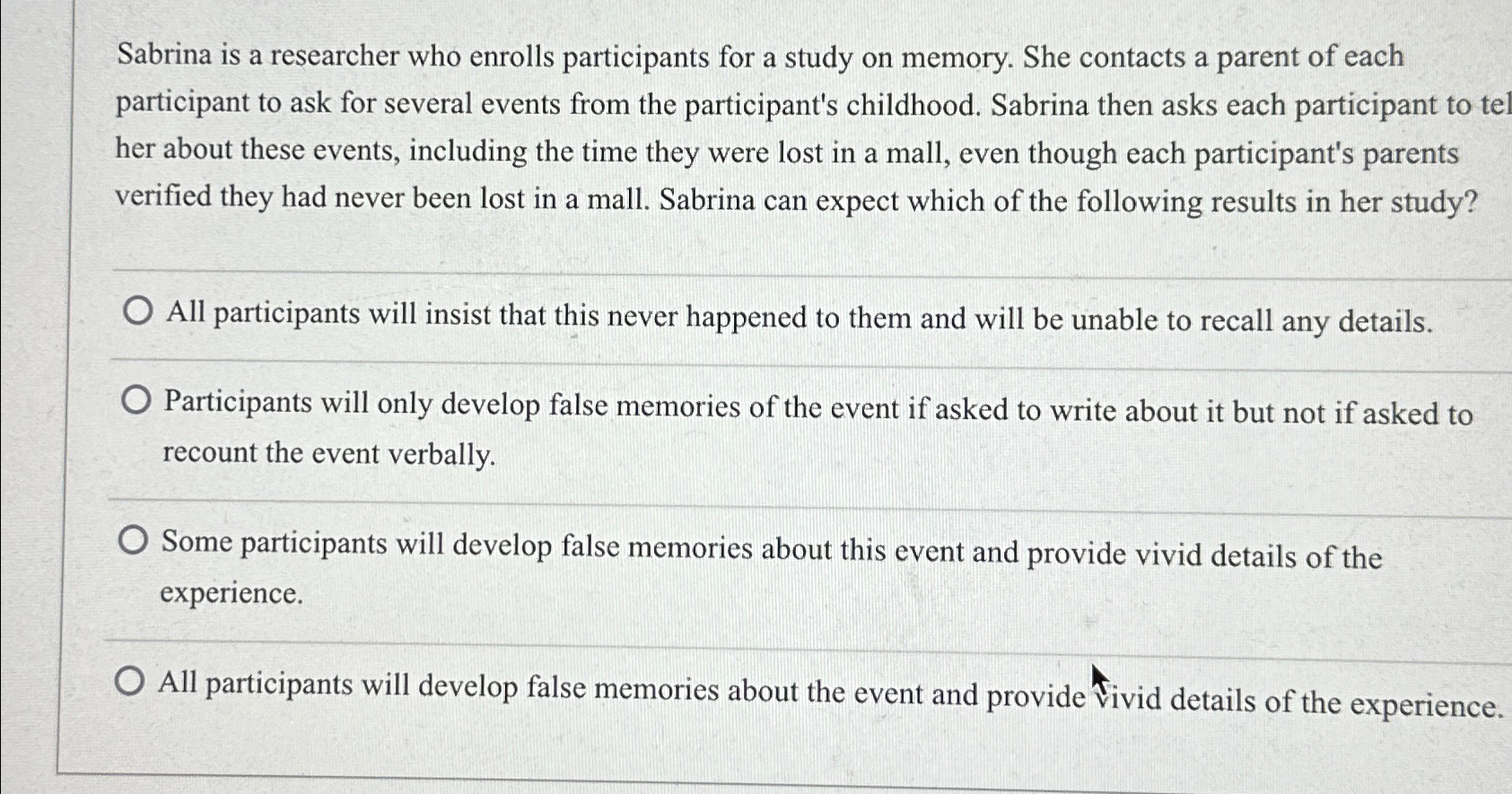 Solved Sabrina is a researcher who enrolls participants for | Chegg.com