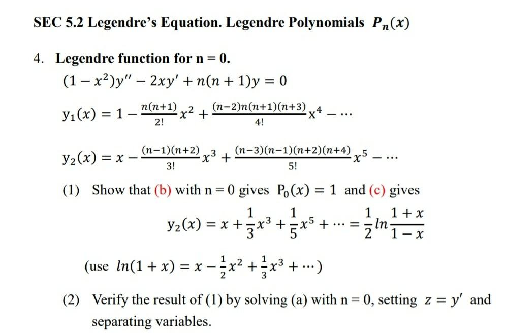 Solved -x + SEC 5.2 Legendre's Equation. Legendre | Chegg.com