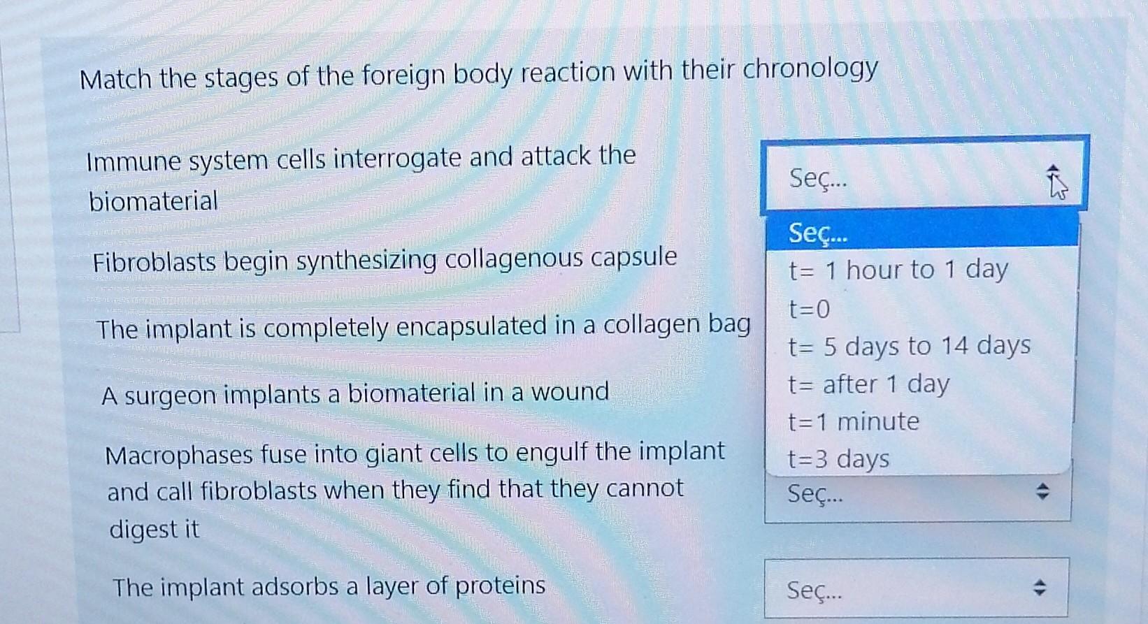 Solved Match the stages of the foreign body reaction with | Chegg.com