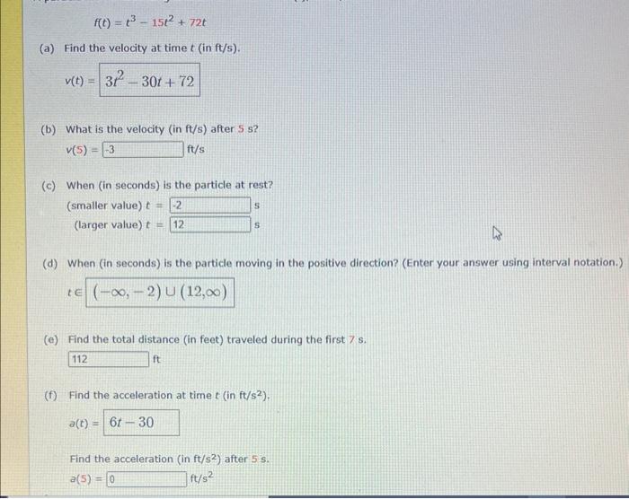 Solved f(t)=t3−15t2+72t (a) Find the velocity at time t (in | Chegg.com