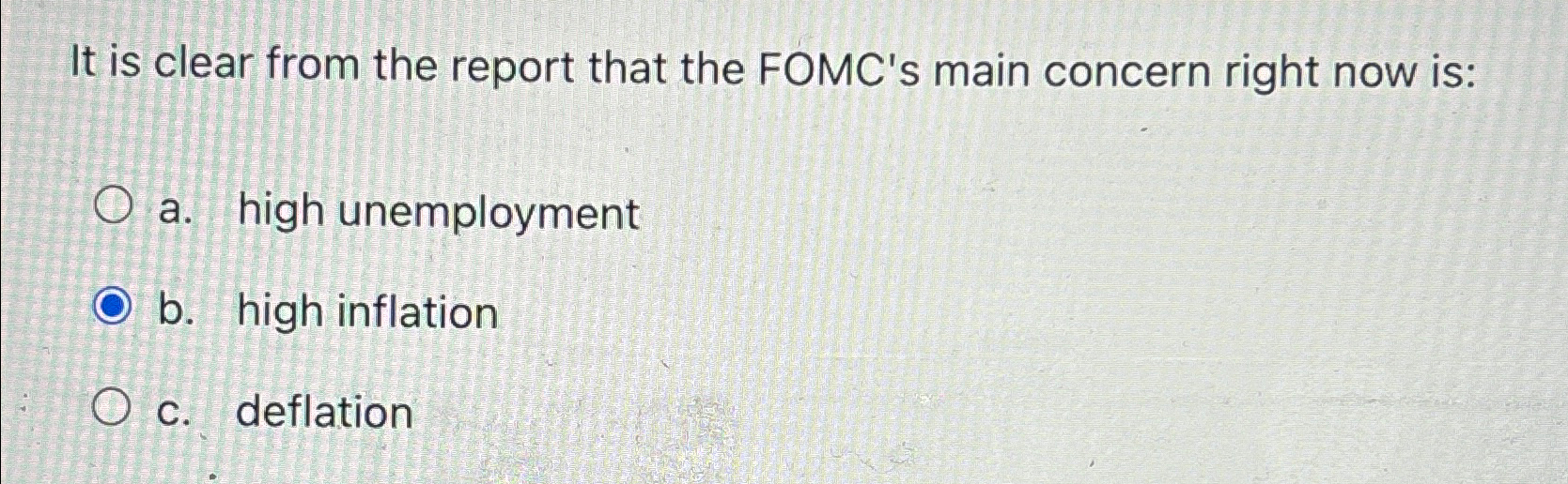 Solved It is clear from the report that the FOMC's main | Chegg.com
