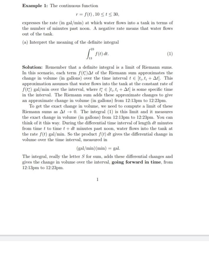Solved Example 1: The continuous function r=f(t),10≤t≤30 | Chegg.com