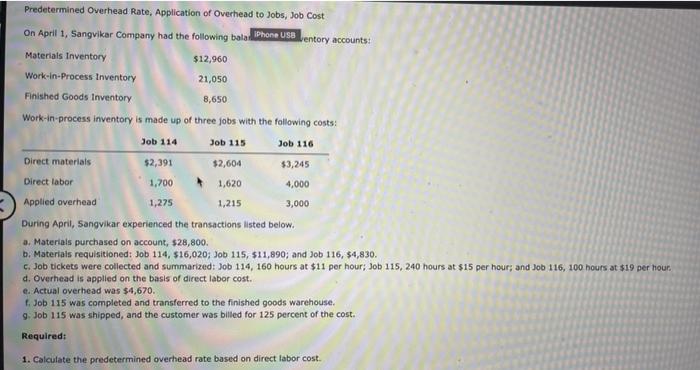 Solved Predetermined Overhead Rate, Application of Overhead | Chegg.com