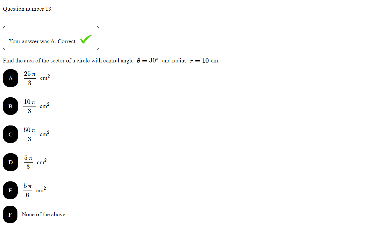 Solved Question number 13.1Find the area of the sector of a | Chegg.com