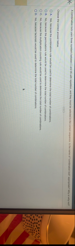 Solved A combination lock uses three numbers between 1 ﻿and | Chegg.com