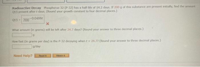 Solved Radioactive Decay Phosphorus-32 (P-32) has a | Chegg.com