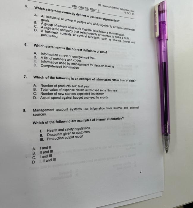 Solved 5. Which statement correctly defines a business | Chegg.com