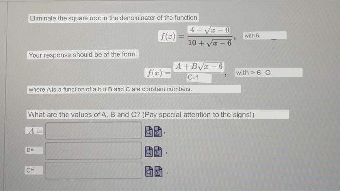 Solved Eliminate the square root in the denominator of the | Chegg.com
