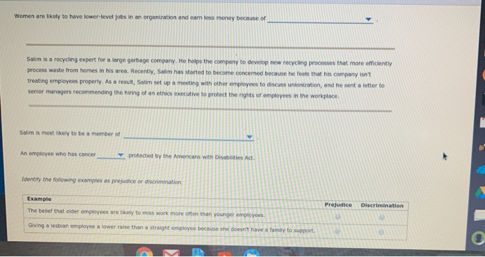 Women are likely to have lower level jobs in an | Chegg.com