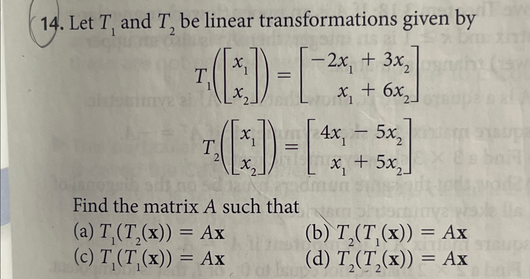 Solved Let T1 ﻿and T2 ﻿be linear transformations given | Chegg.com