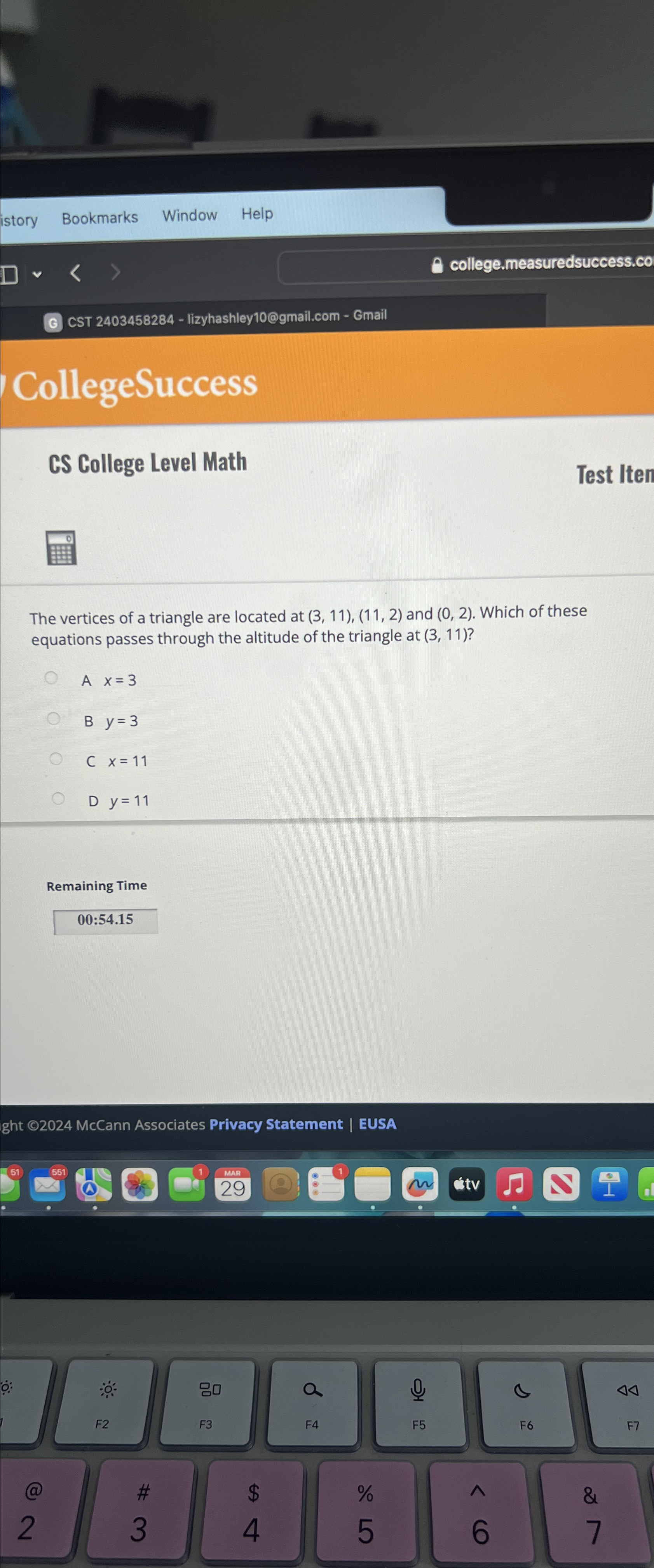 Solved CollegeSuccessCS College Level MathTest ItenThe | Chegg.com