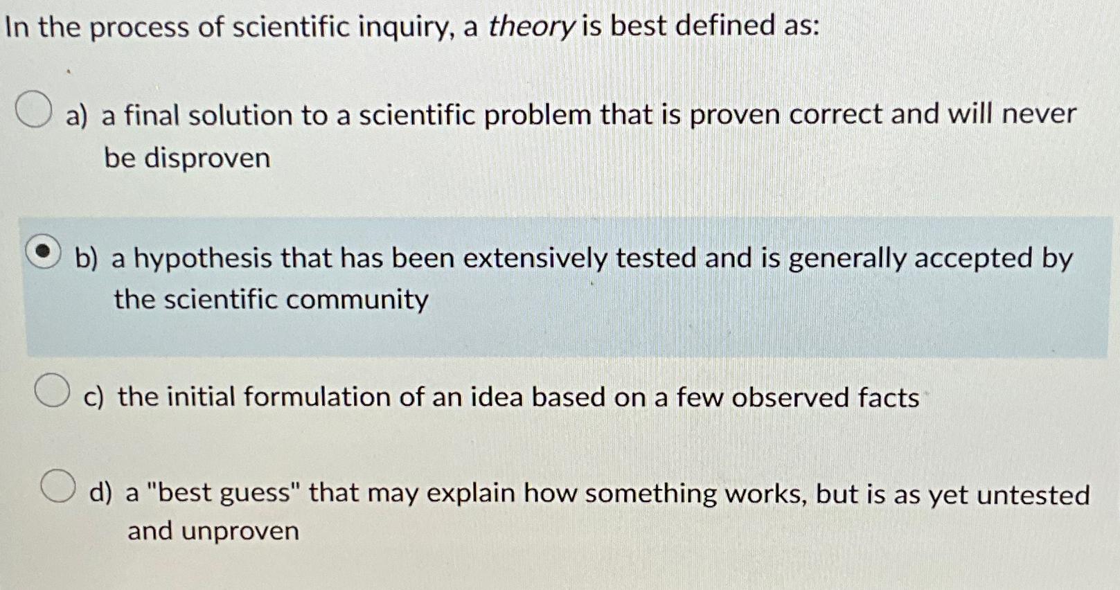 Solved In the process of scientific inquiry, a theory is | Chegg.com