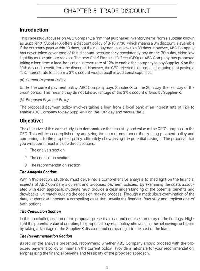 Solved CHAPTER 5: TRADE DISCOUNTIntroduction:This case study | Chegg.com
