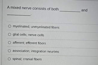 Solved A mixed nerve consists of both ﻿andmyelinated; | Chegg.com