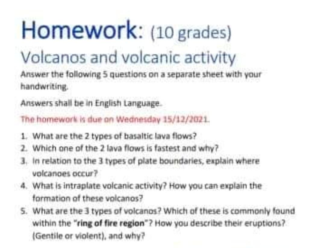 Solved Homework: (10 grades) Volcanos and volcanic activity | Chegg.com