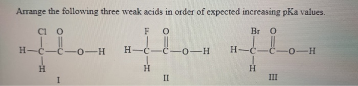 Solved Arrange the following three weak acids in order of | Chegg.com