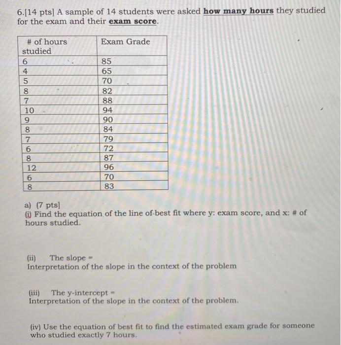 Solved 6.[14 pts) A sample of 14 students were asked how | Chegg.com