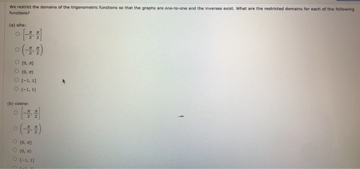 Solved We restrict the domains of the trigonometric | Chegg.com