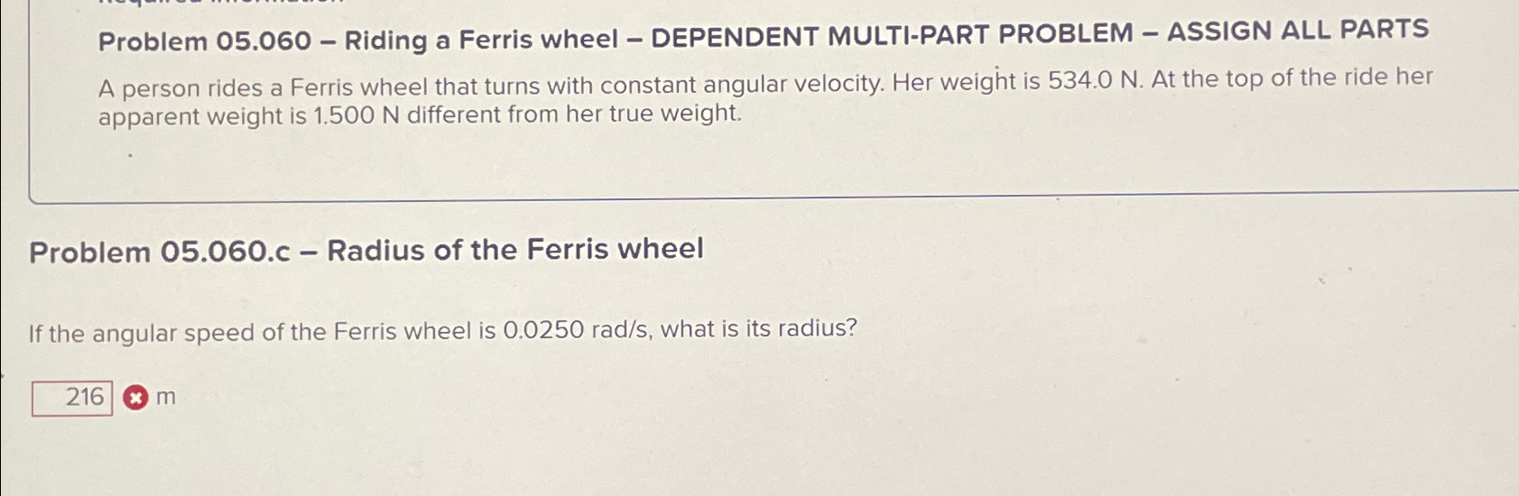 Solved Problem 05.060 - ﻿Riding a Ferris wheel - ﻿DEPENDENT | Chegg.com