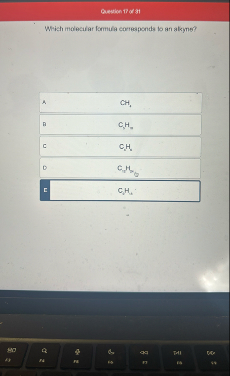 Solved Question 17 ﻿of 31Which molecular formula corresponds | Chegg.com