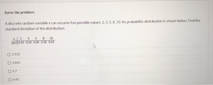 Solved Solve the problem. A discrete random variable x can | Chegg.com