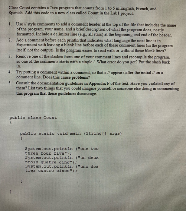 Solved Class Count contains a Java program that counts from | Chegg.com