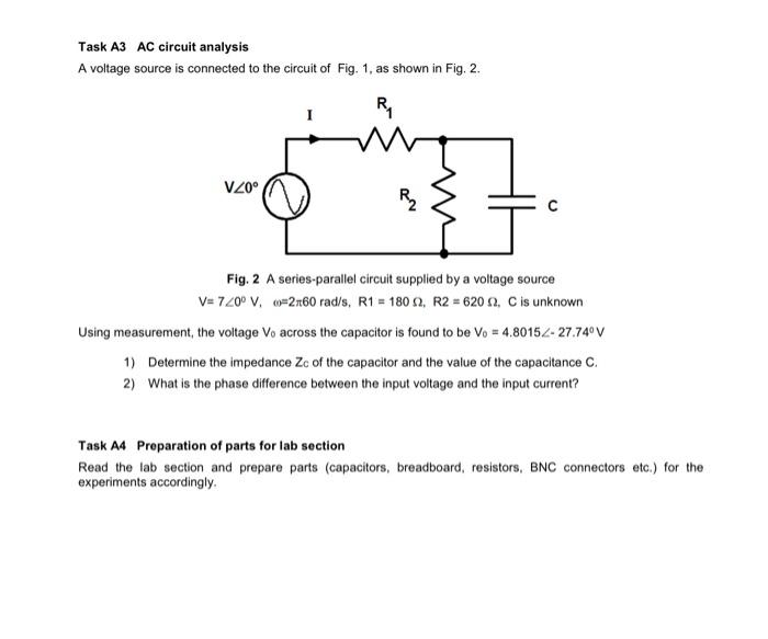 Solved Task A3 AC circuit analysis A voltage source is | Chegg.com