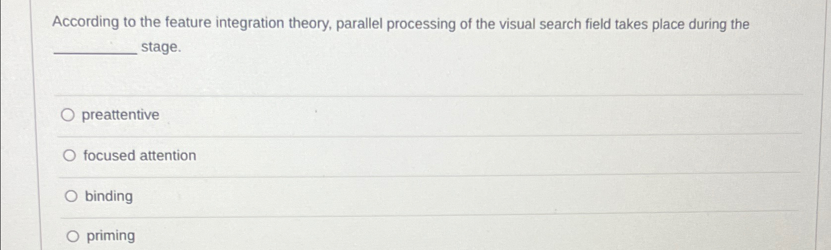 Solved According to the feature integration theory, parallel | Chegg.com