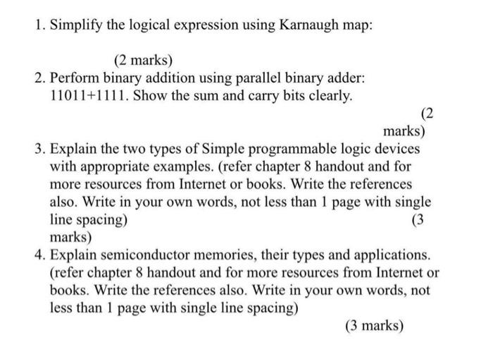 Solved 1. Simplify the logical expression using Karnaugh | Chegg.com