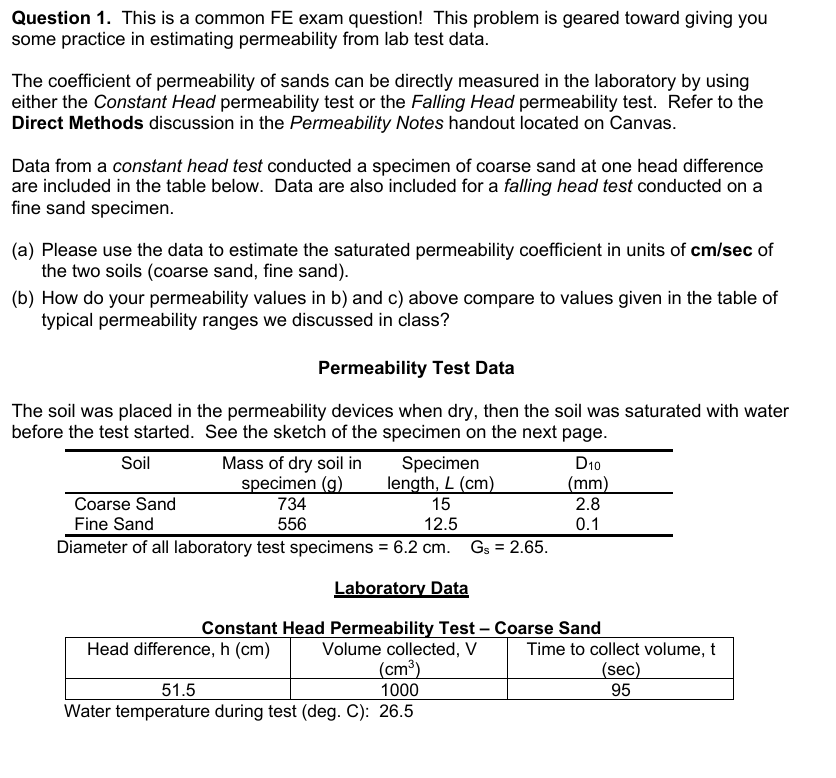 Solved Question 1. ﻿This is a common FE exam question! This | Chegg.com