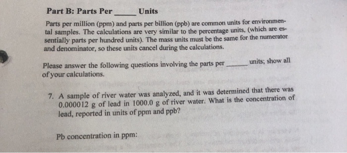 Solved Part B: Parts Per Units Parts per million (ppm) and | Chegg.com
