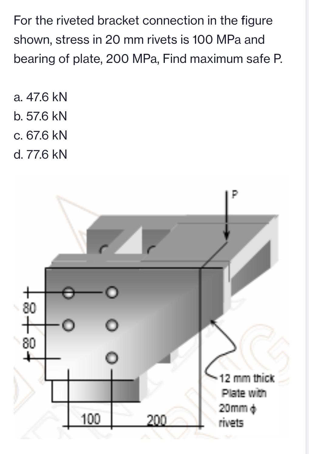 Solved For the riveted bracket connection in the figure | Chegg.com