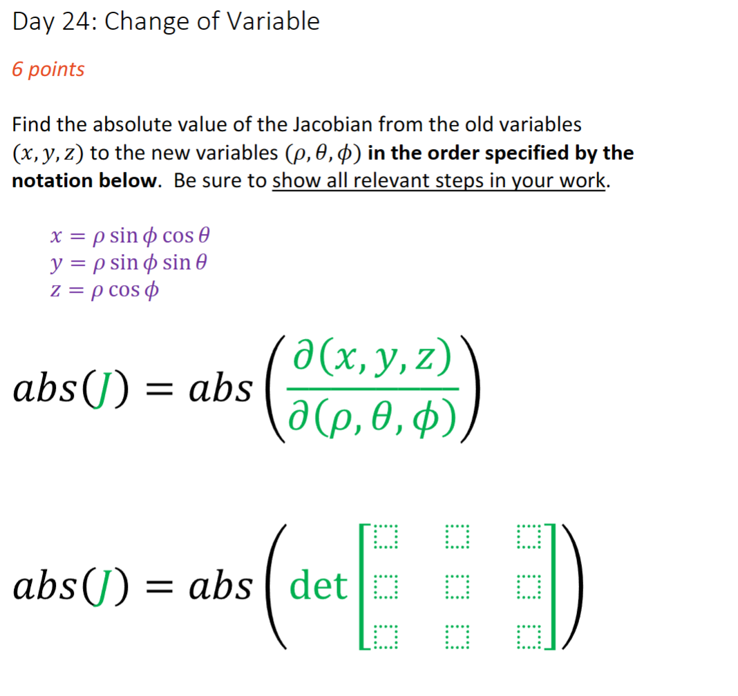 Solved Day 24: Change of Variable6 ﻿pointsFind the absolute | Chegg.com