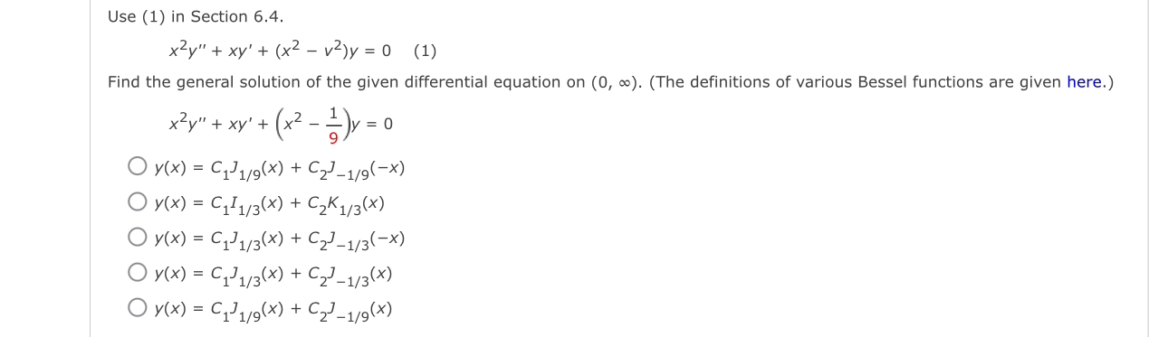 Solved Use (1) ﻿in Section 6.4.x2y''+xy'+(x2-v2)y=0Find the | Chegg.com
