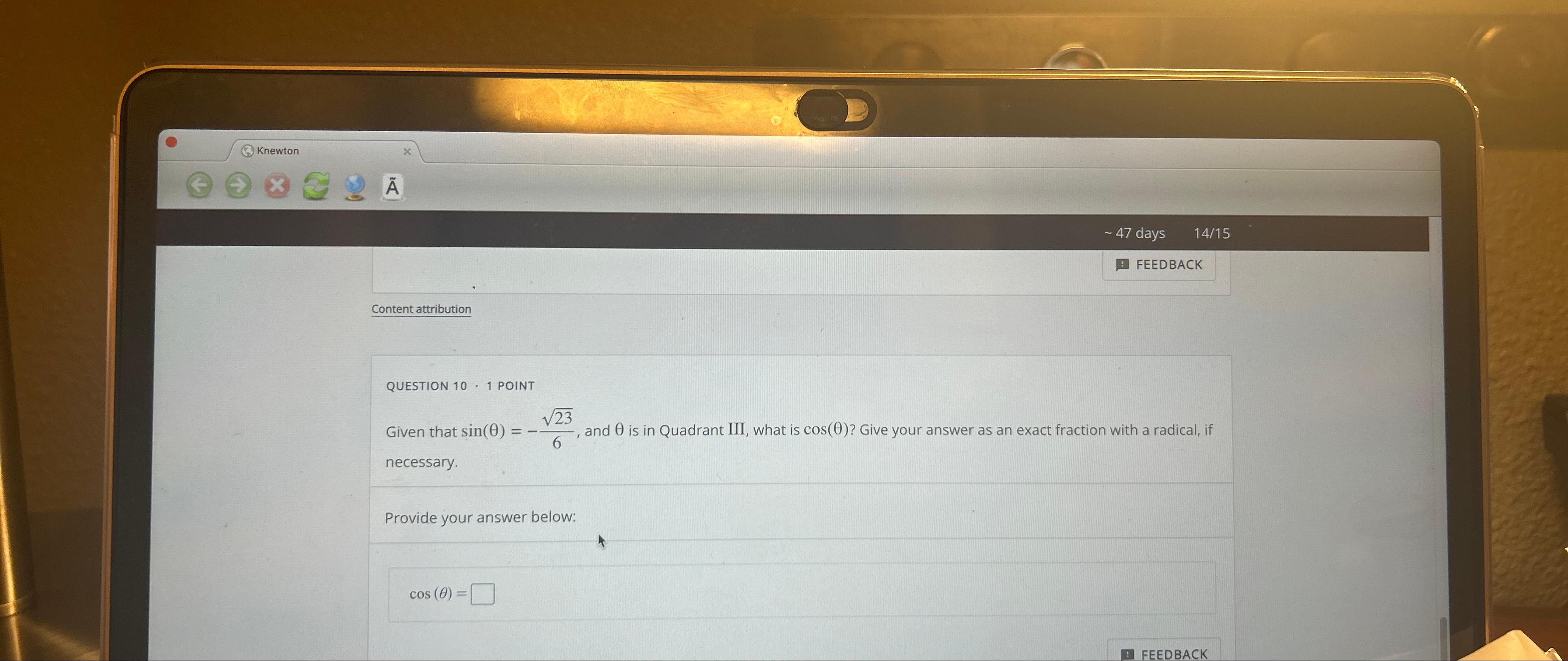Solved Knewton∼47 ﻿days1415FEEDBACKContent | Chegg.com