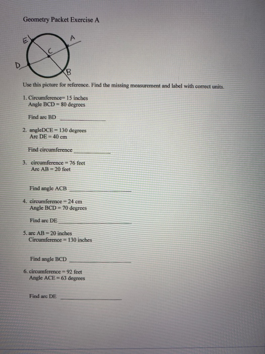 Solved Geometry Packet Exercise A B Use this picture for | Chegg.com