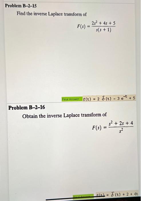 Solved Problem B-2-13 What are the inverse Laplace | Chegg.com