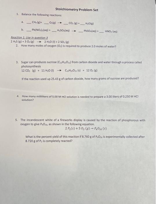 Solved Stoichiometry Problem Set 1. Balance the following | Chegg.com