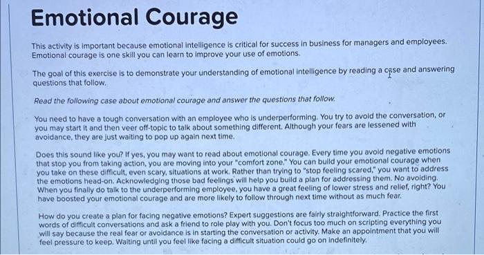 Solved Emotional Courage This activity is important because | Chegg.com