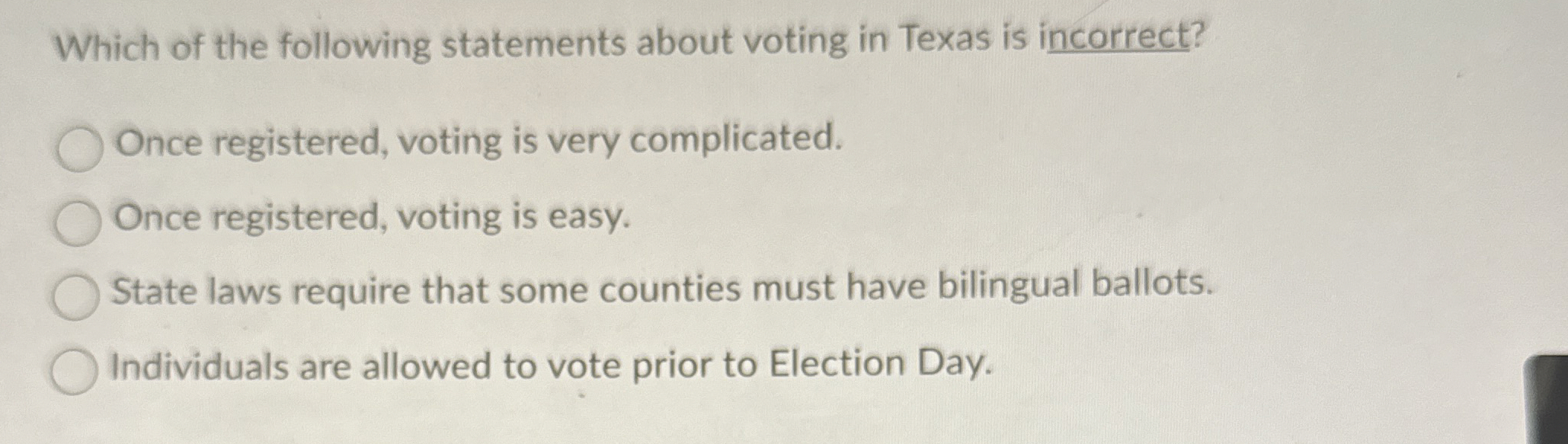 Solved Which of the following statements about voting in | Chegg.com