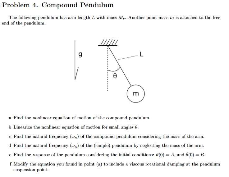 Solved Problem 4. ﻿Compound Pendulum The following pendulum | Chegg.com