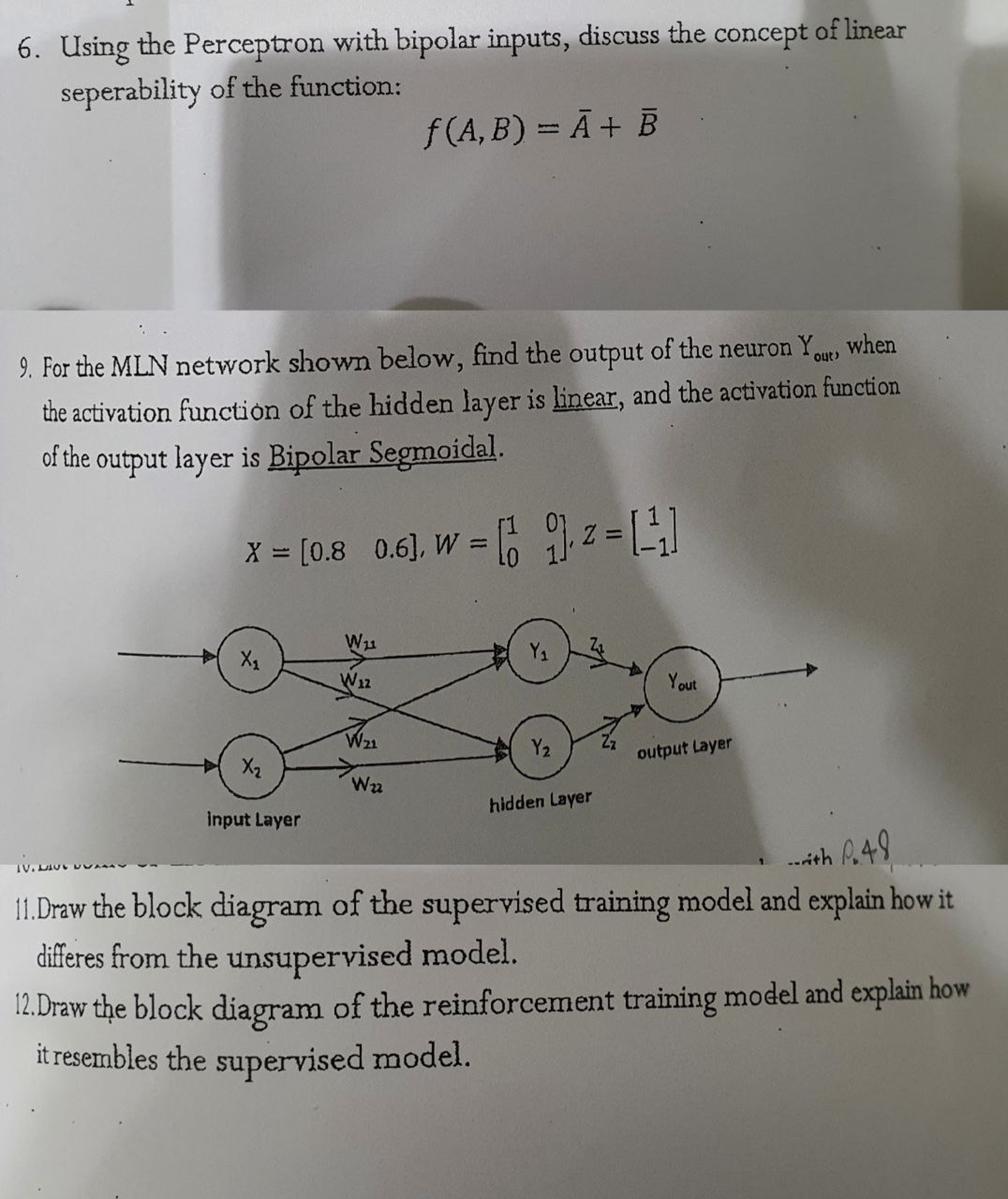 6.Using the Perceptron with bipolar inputs, discuss | Chegg.com