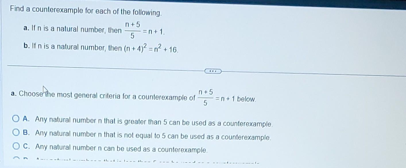 Solved Find a counterexample for each of the following. a. | Chegg.com