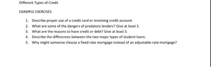 Solved Different Types of Credit EXAMPLE EXERCISES 1. | Chegg.com