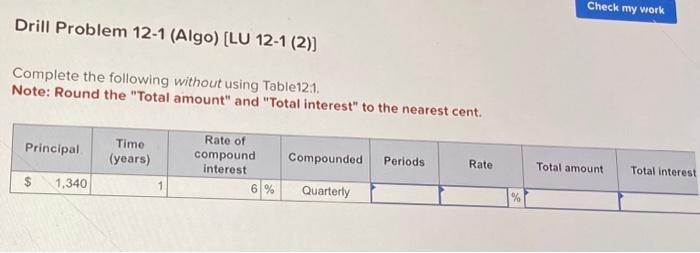 Solved Drill Problem 12-1 (Algo) [LU 12-1 (2)] Complete the | Chegg.com