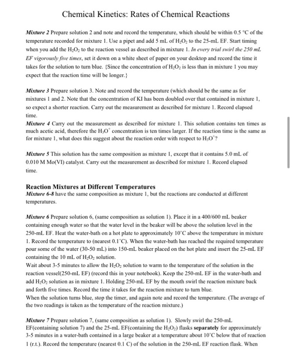 E4 Kinetics: Rates of Chemical Reactions A Clock | Chegg.com