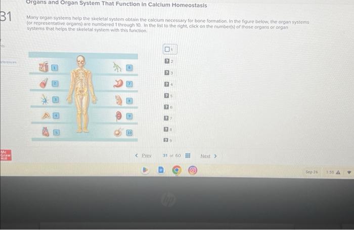 Solved Organs and Organ System That Function in Calclum | Chegg.com