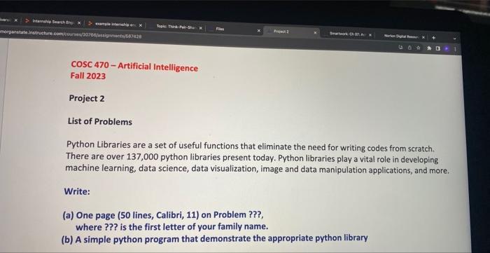 Solved Fall 2023 Project 2 List of Problems Python Libraries | Chegg.com